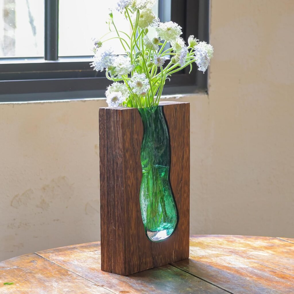 Farmhouse Wood and Glass Inlay Vase : A Rustic Yet Modern Centerpiece ...